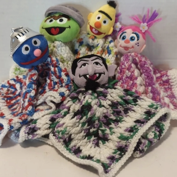 Handmade | Other | Handmade Knitted Sesame Street Lovey Set Of 5 Plush ...